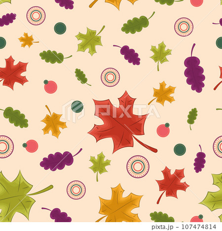 Autumn seasonal pattern background with leaves...のイラスト素材 [107474814 ...