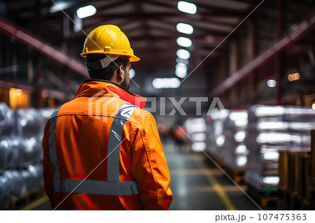 A Dedicated Worker in Orange Conducts Thorough...のイラスト素材 [107475363 ...