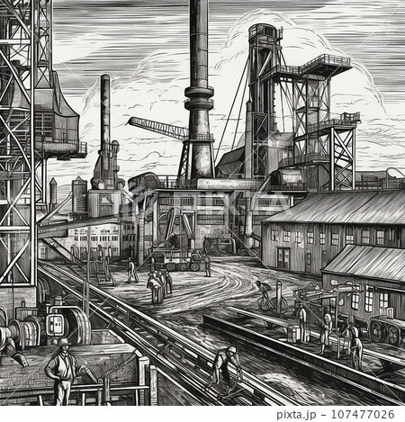 Industrial background, factory with pipes,...のイラスト素材 [107477026] - PIXTA