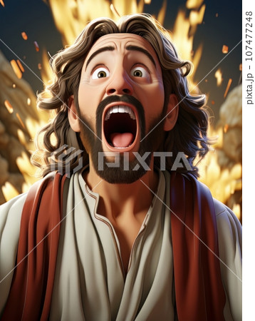 Cartoon Jesus Christ screaming, emotion of...のイラスト素材 [107477248] - PIXTA