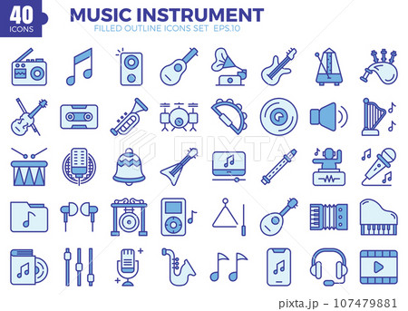 Music Instrument blue color icons set. The...のイラスト素材 [107479881] - PIXTA