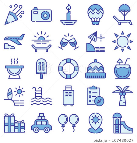 Holiday blue color icons set. The collection...のイラスト素材 [107480027] - PIXTA