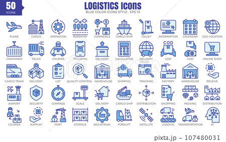 Logistics blue color icons set. The collection...のイラスト素材 [107480031 ...