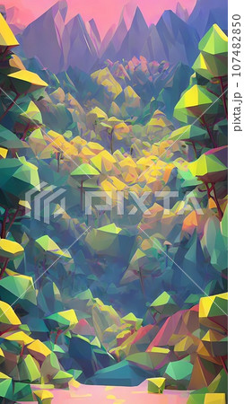 Polygonal shapes nature landscape digital paintingのイラスト素材 [107482850 ...