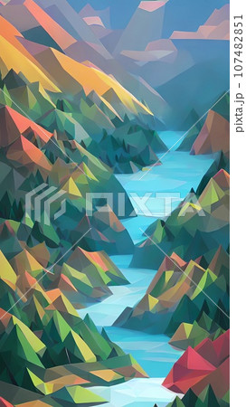 Polygonal shapes nature landscape digital paintingのイラスト素材 [107482851 ...