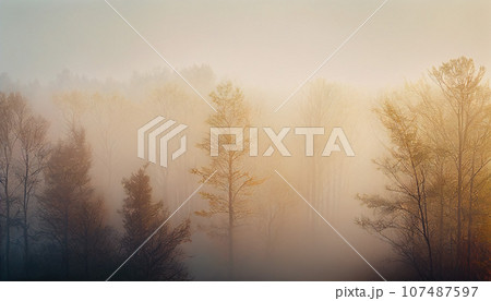 dark tree tops forest in heavy morning fog...のイラスト素材 [107487597] - PIXTA