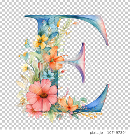 E Alphabet Uppercase Flower Letters - Stock Illustration [107497294 ...