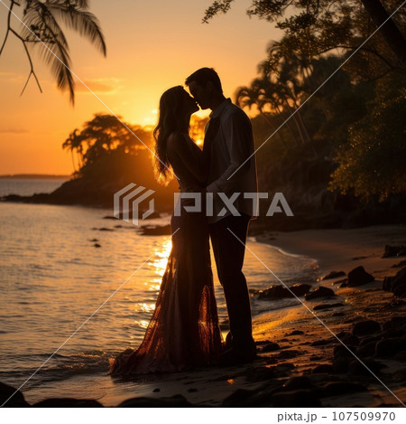 Stunning sunset photo of the couple sharing a...のイラスト素材 [107509970] - PIXTA