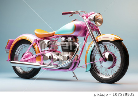 A color retro motorcycle on pastel color...のイラスト素材 [107529935] - PIXTA