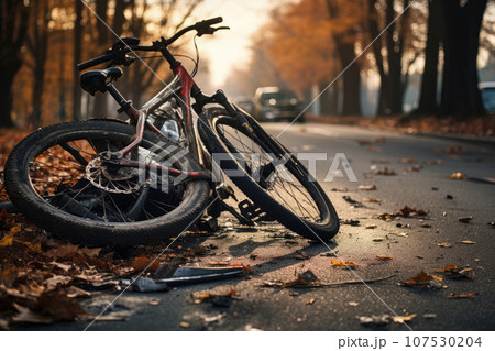 Road accident scene with destroyed bikeのイラスト素材 [107530204] - PIXTA