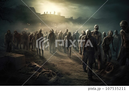 Apocalypse zombie scene sunset. Night war....のイラスト素材 [107535211] - PIXTA