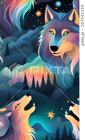 Arctic alaska wolves in the night illustration のイラスト素材 [107545339] - PIXTA