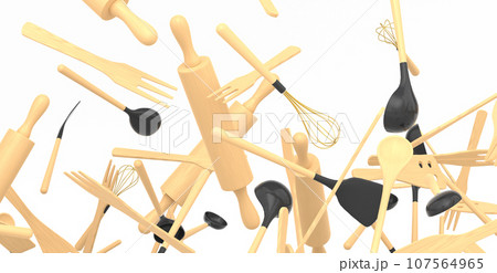 Many of flying kitchen utensils, tools and...のイラスト素材 [107564965] - PIXTA