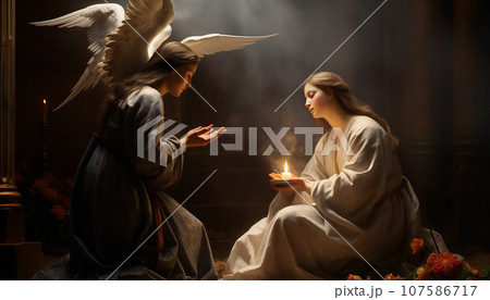 Tenebrist recreation of The Annunciation by the...のイラスト素材 [107586717 ...