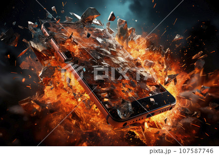 Smartphone explosion on dark backgroundのイラスト素材 [107587746] - PIXTA