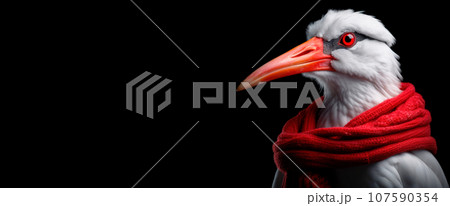Portrait close-up of a white stork dressed in a...のイラスト素材 [107590354 ...
