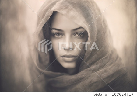 A woman with a veil over her face, AIのイラスト素材 [107624717] - PIXTA