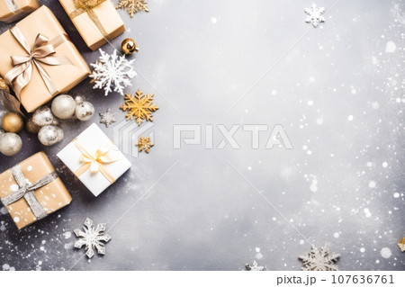 Festive Flat Lay with Gifts with Bright...のイラスト素材 [107636761] - PIXTA