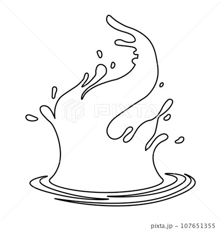 Water and juice splash liquide. One line stroke...のイラスト素材 [107651355 ...