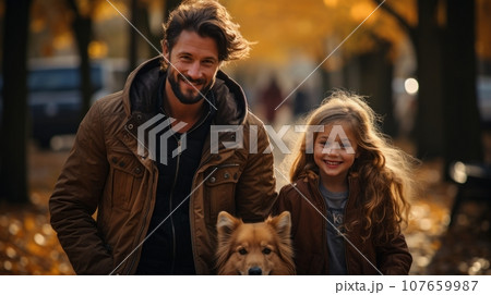 Young handsome father, his little adorable...のイラスト素材 [107659987] - PIXTA