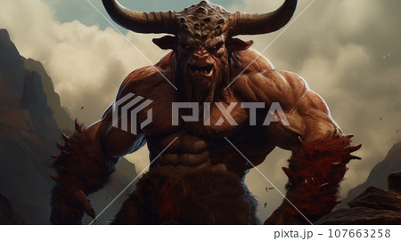 Art of a myth monster, minotaur, Half bull half...のイラスト素材 [107663258 ...