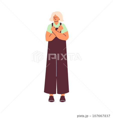Cute girl crossed arms over chest, love on sign...のイラスト素材 [107667837 ...