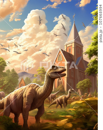 Cartoon Dinosaurs against the background of a...のイラスト素材 [107668994] - PIXTA