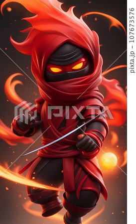 3D red ninja cartoon character design...のイラスト素材 [107673576] - PIXTA