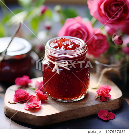 Jam of petal roses on wooden backgroundsのイラスト素材 [107687883] - PIXTA