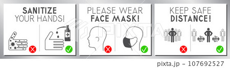 Posters about wearing face masks, keeping...のイラスト素材 [107692527] - PIXTA