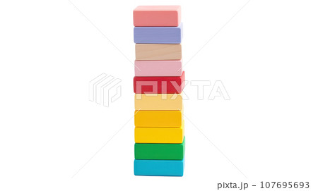 Colorful blocks stacked high in a tower, ready...のイラスト素材 [107695693 ...