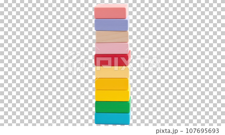 Colorful blocks stacked high in a tower, ready...のイラスト素材 [107695693 ...