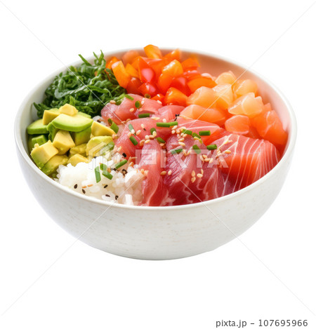 Poke bowl: Raw fish over rice, topped with...のイラスト素材 [107695966] - PIXTA