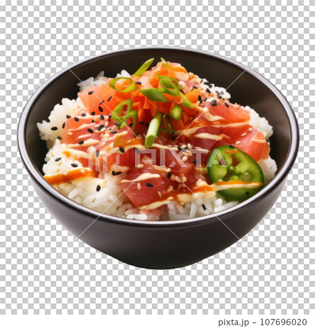 Poke bowl: Raw fish over rice, topped with...のイラスト素材 [107696020] - PIXTA