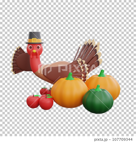 3d Thanksgiving Turkey say hello with...のイラスト素材 [107709344] - PIXTA
