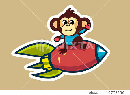 a Cute Monkey Riding Rocket Banana Cartoon Vectorのイラスト素材 [107722304 ...