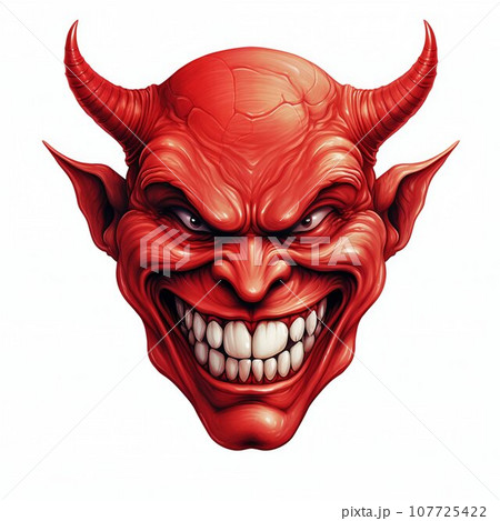 Smiling Red Devil Face Isolated on White...のイラスト素材 [107725422] - PIXTA