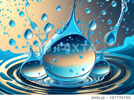 水面に落ちる水滴と水しぶき【AI生成画像】のイラスト素材 [107736760] - PIXTA