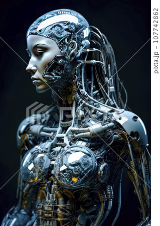 Futuristic transhuman female robot.AI generated.のイラスト素材 [107742862] - PIXTA