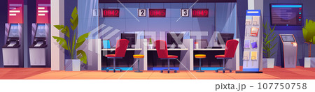Bank office room inside interior with atm cartoonのイラスト素材 [107750758 ...