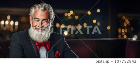 Santa Claus in a sleek black suit, confidently...のイラスト素材 [107752942 ...
