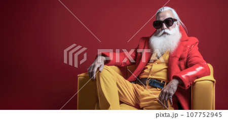 Santa Claus wearing avant-garde fashion in red...のイラスト素材 [107752945 ...