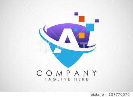 English alphabet with shield, swoosh and data...のイラスト素材 [107776076] - PIXTA