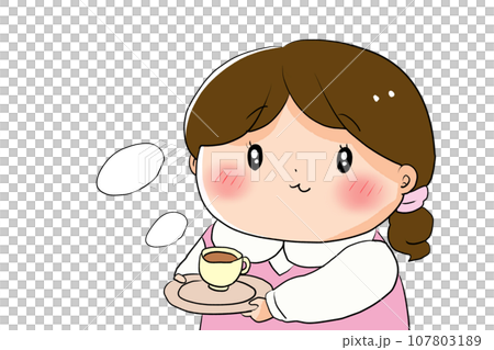 A woman giving out coffee - Stock Illustration [107803189] - PIXTA