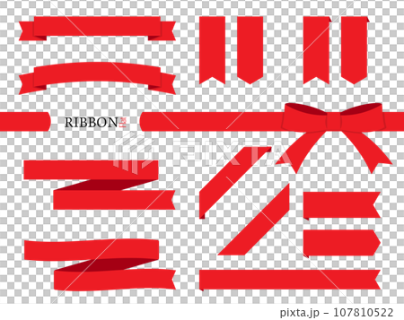 Flat ribbon illustration set red no line - Stock Illustration ...