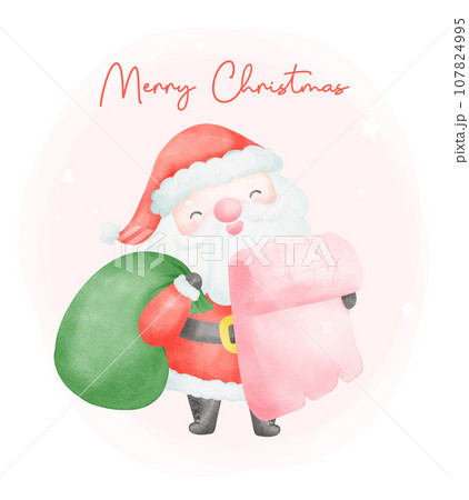 Cute Santa claus with gift sack happy cheerful...のイラスト素材 [107824995 ...