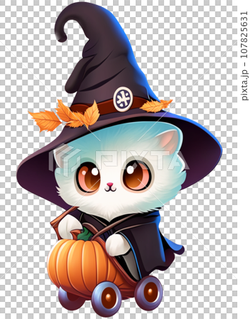 white cat wizard, cute character in Halloween...のイラスト素材 [107825631] - PIXTA