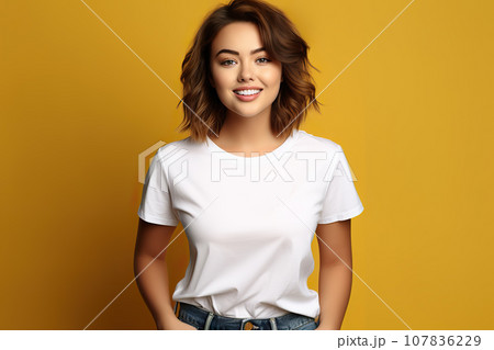 Young Woman Models Bella Canvas White Shirt...のイラスト素材 [107836229] - PIXTA