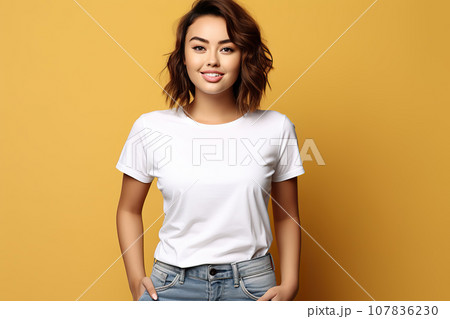 Young Woman Models Bella Canvas White Shirt...のイラスト素材 [107836230] - PIXTA