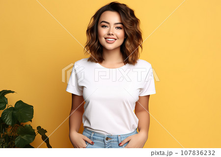 Young Woman Models Bella Canvas White Shirt...のイラスト素材 [107836232] - PIXTA